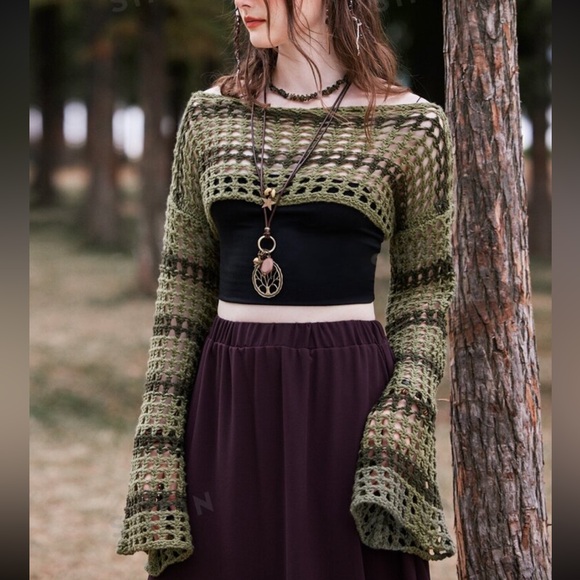 ROMWE | Sweaters | Romwe Fairycore Summer Crochet Hollow Out Striped ...